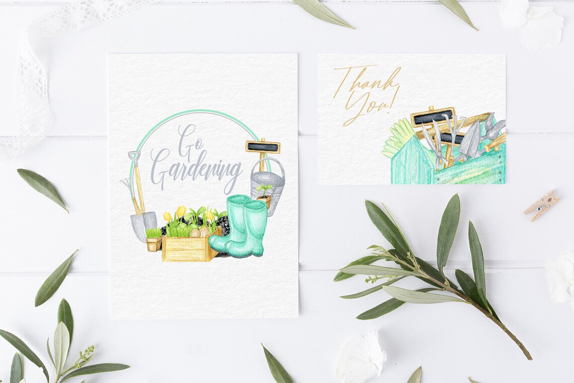 Watercolor Gardening Wreath Logo Design Png Clipart, Garden Tools Frame ...