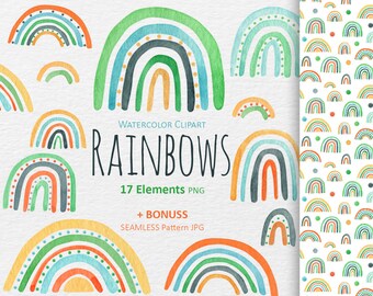 Watercolor RAINBOW Digital Paper Set Hand Painted Nursery Art | Etsy