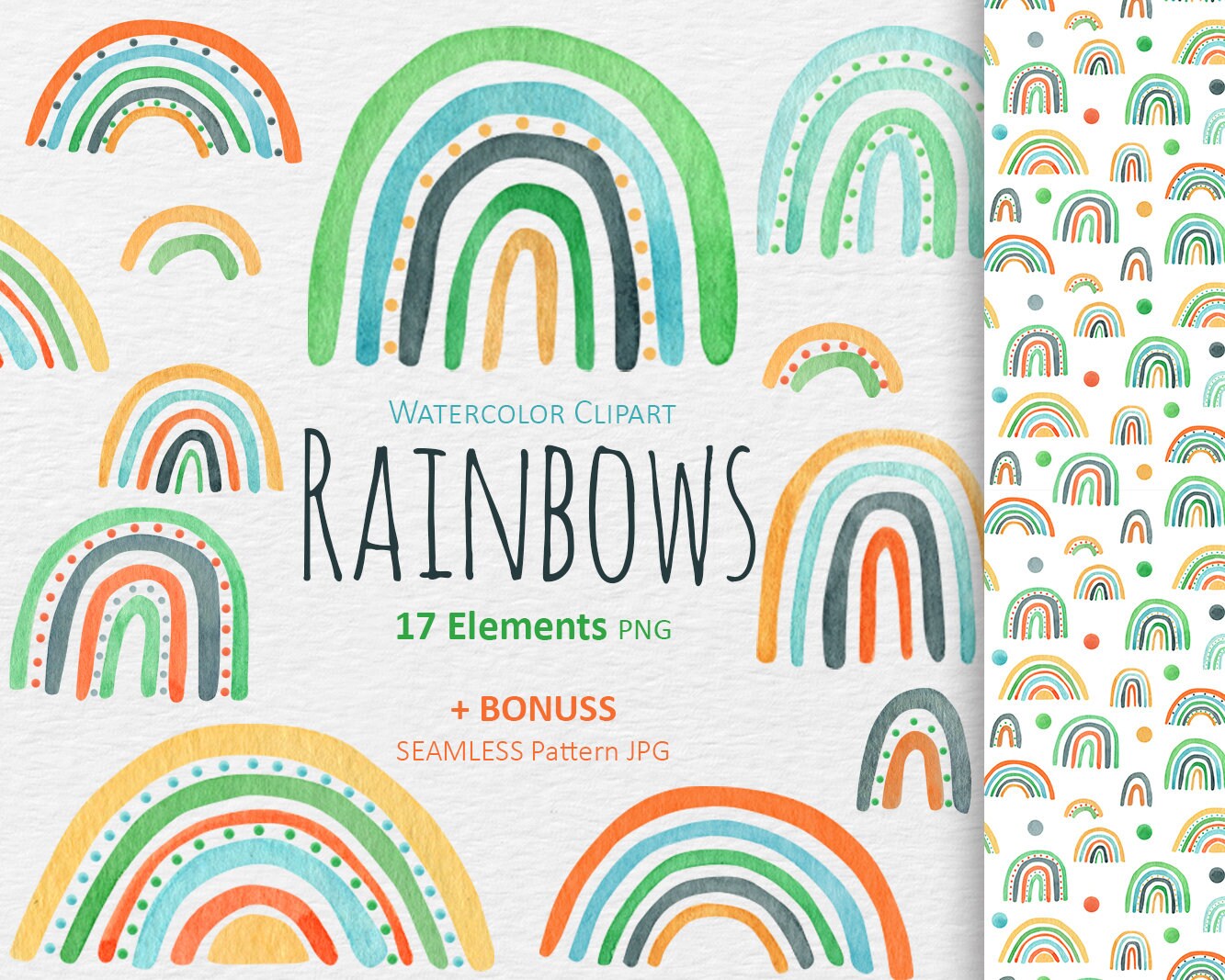 Watercolor Rainbow Digital Clipart Set. Hand Painted Nursery Art Modern ...