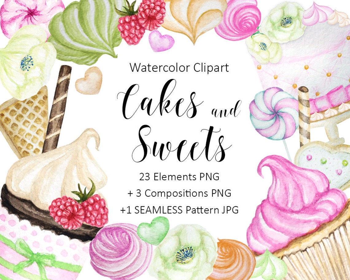 Baking Clipart, Cakes Watercolor Dessert Cookies, Sweets Birthday Party ...
