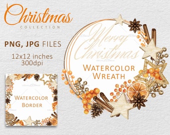 Watercolor Christmas Border PNG Clipart Boho Style Greenery | Etsy