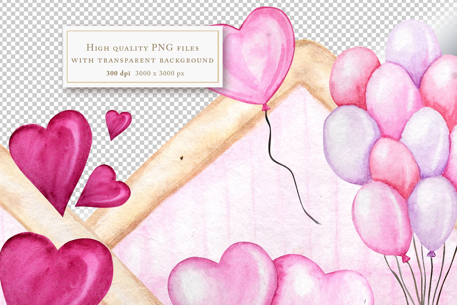 Watercolor Love Letter Clipart, Valentines Day Heart Envelope, Vday ...