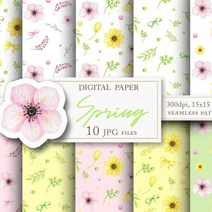 Watercolor Spring Floral Digital Paper Pack, Flowers Scrapbook ...