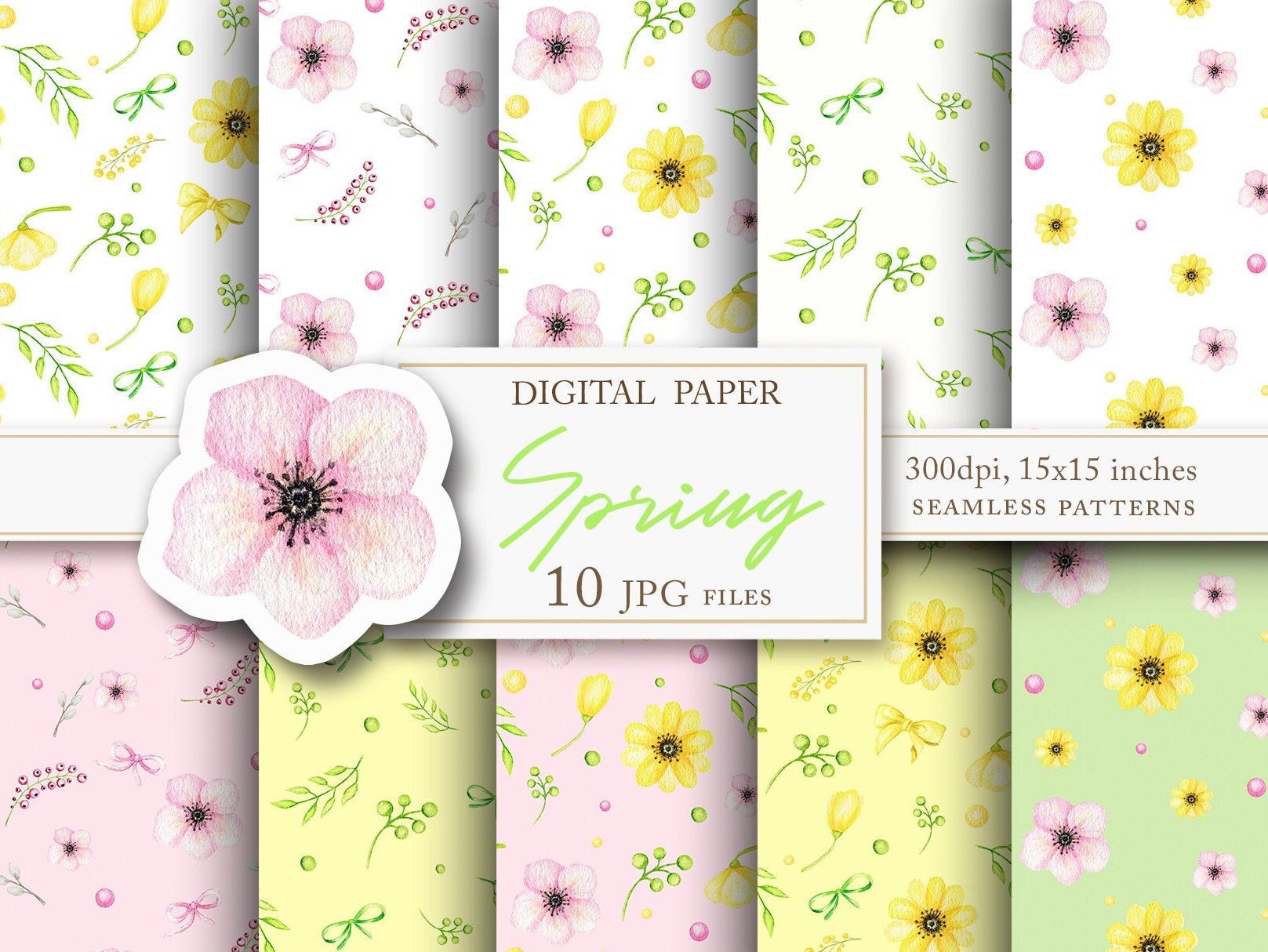 Watercolor Spring Floral Digital Paper Pack Flowers Scrapbook - Etsy