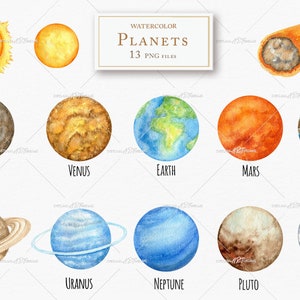 Solar System Planets Clipart, Watercolor Outer Space Galaxy Clip Art ...