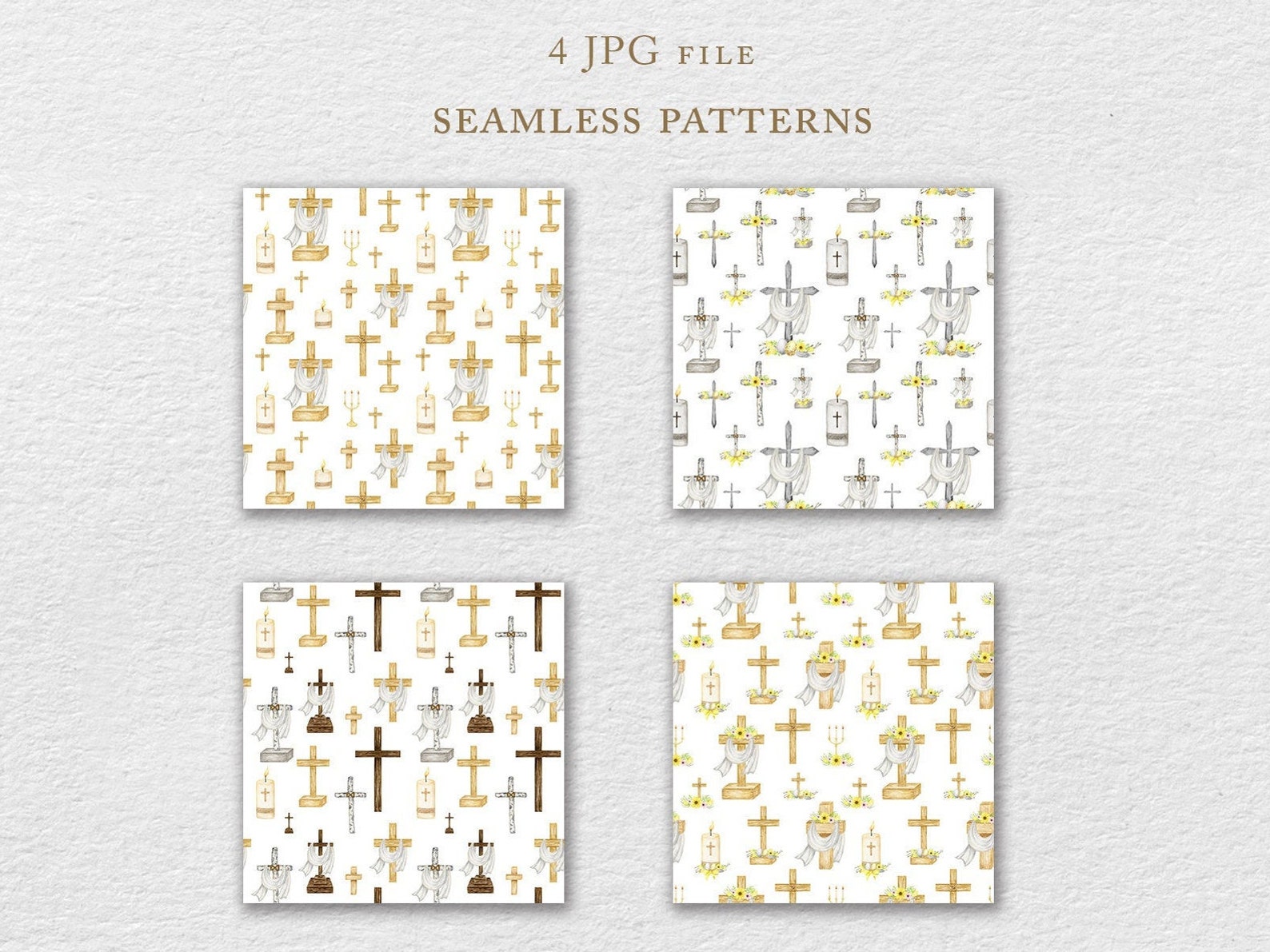 Crosses Digital Paper Pack, Watercolor Religious Seamless Pattern ...