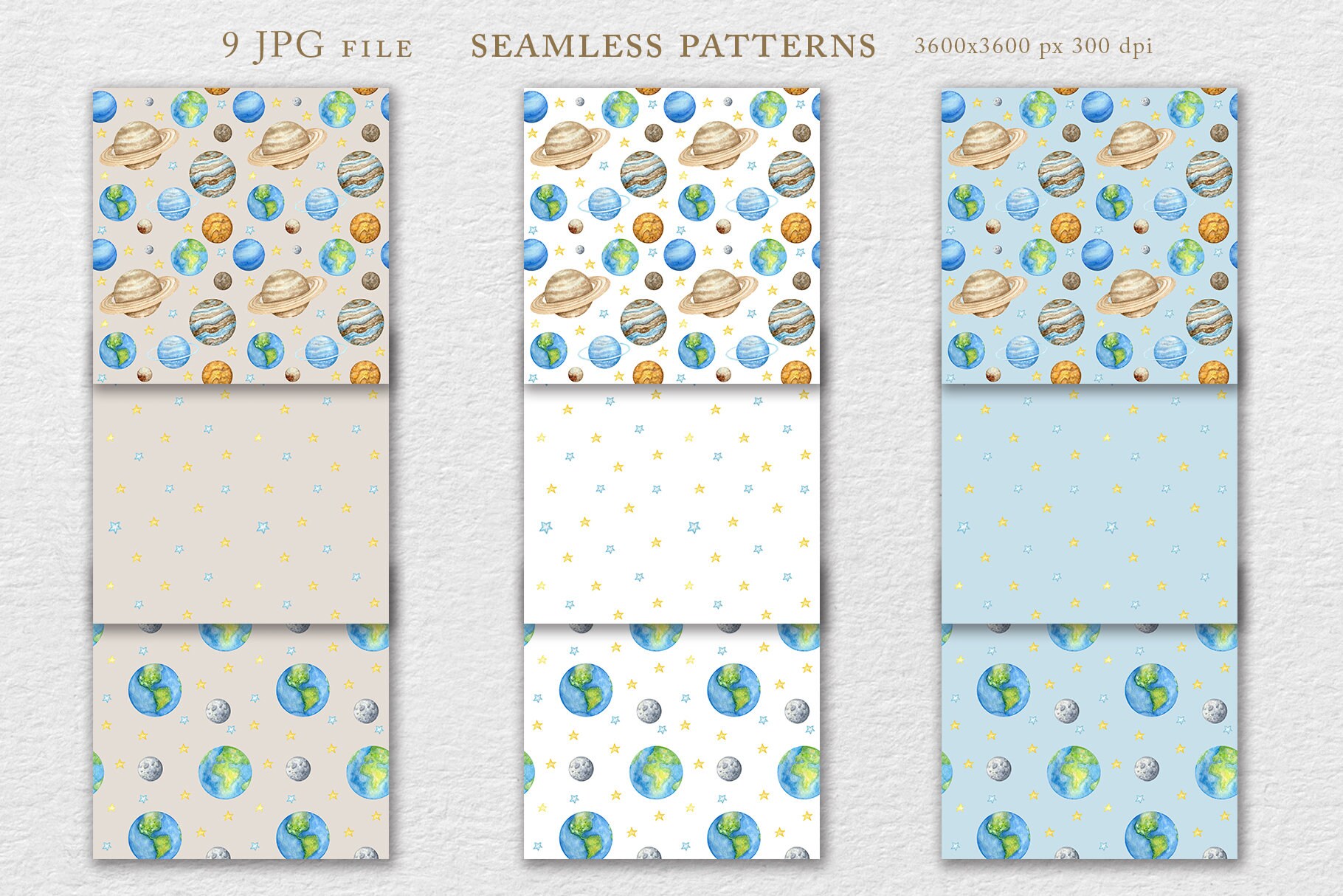 Watercolor Planets Digital Paper Pack, Outer Space Galaxy Seamless ...