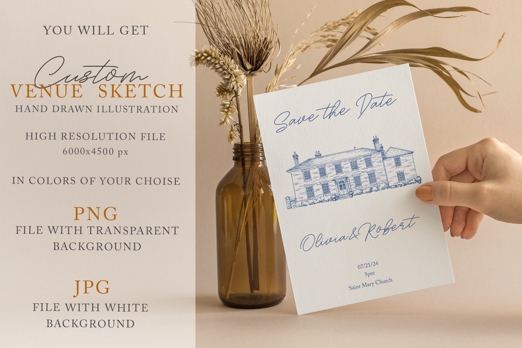 Custom Wedding Venue Illustration, Wedding Venue Sketch Invitation ...