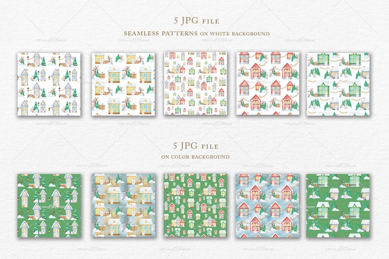 Christmas Winter Houses Digital Paper Watercolor Set Kids - Etsy