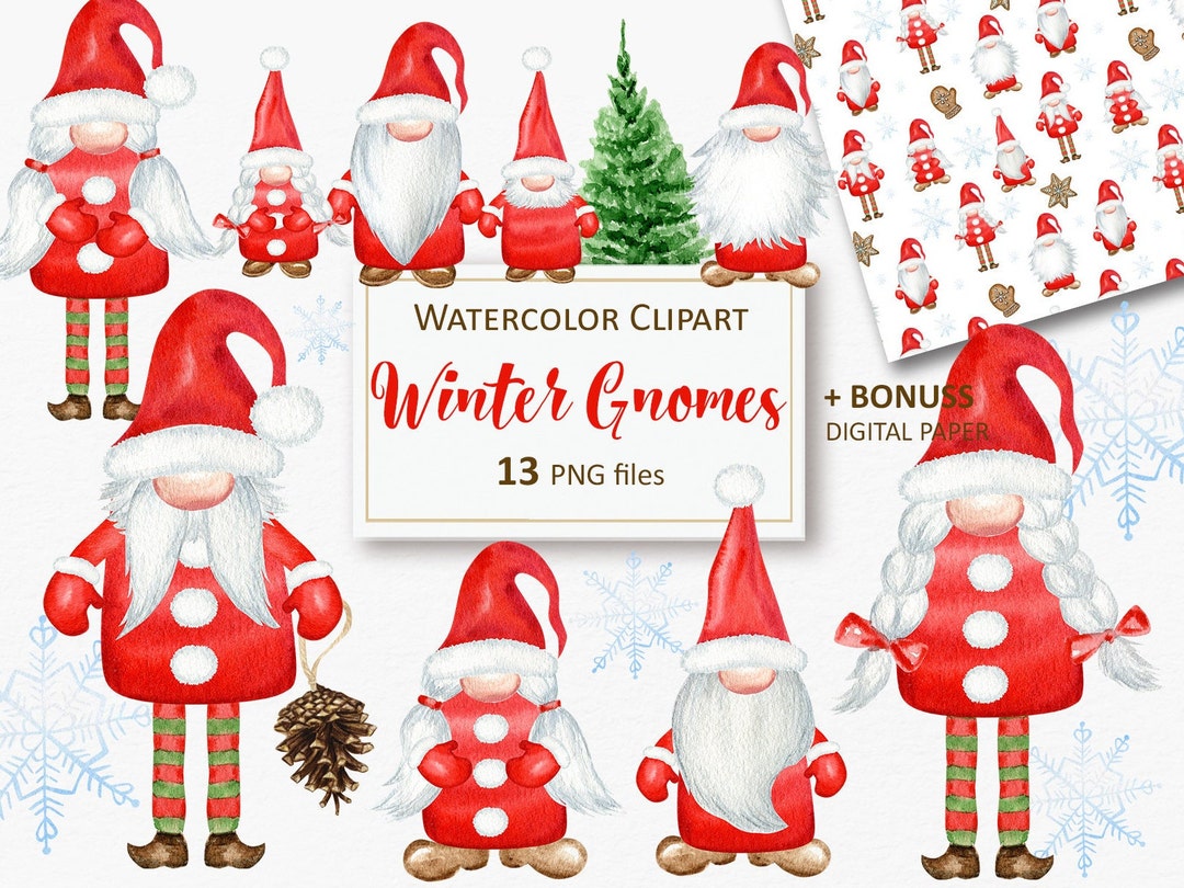 Christmas Santa Clipart, Watercolor Scandinavian Gnomes PNG Clip Art ...