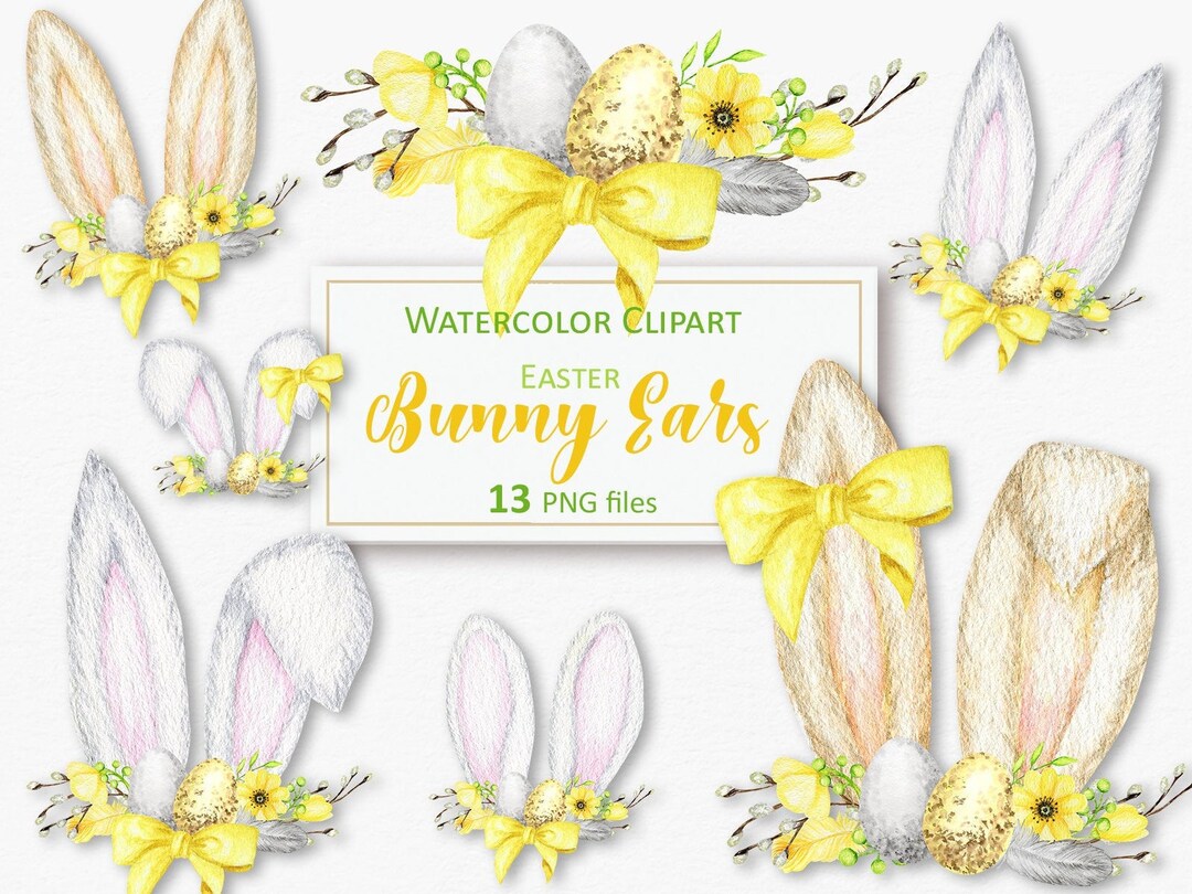 Easter Bunny Ears Clipart, Watercolor Spring Holyday Rabbit Ears With ...