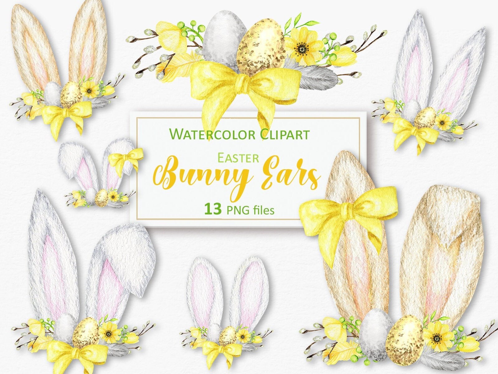 Easter Bunny Ears Clipart, Watercolor Spring Holyday Rabbit Ears With ...