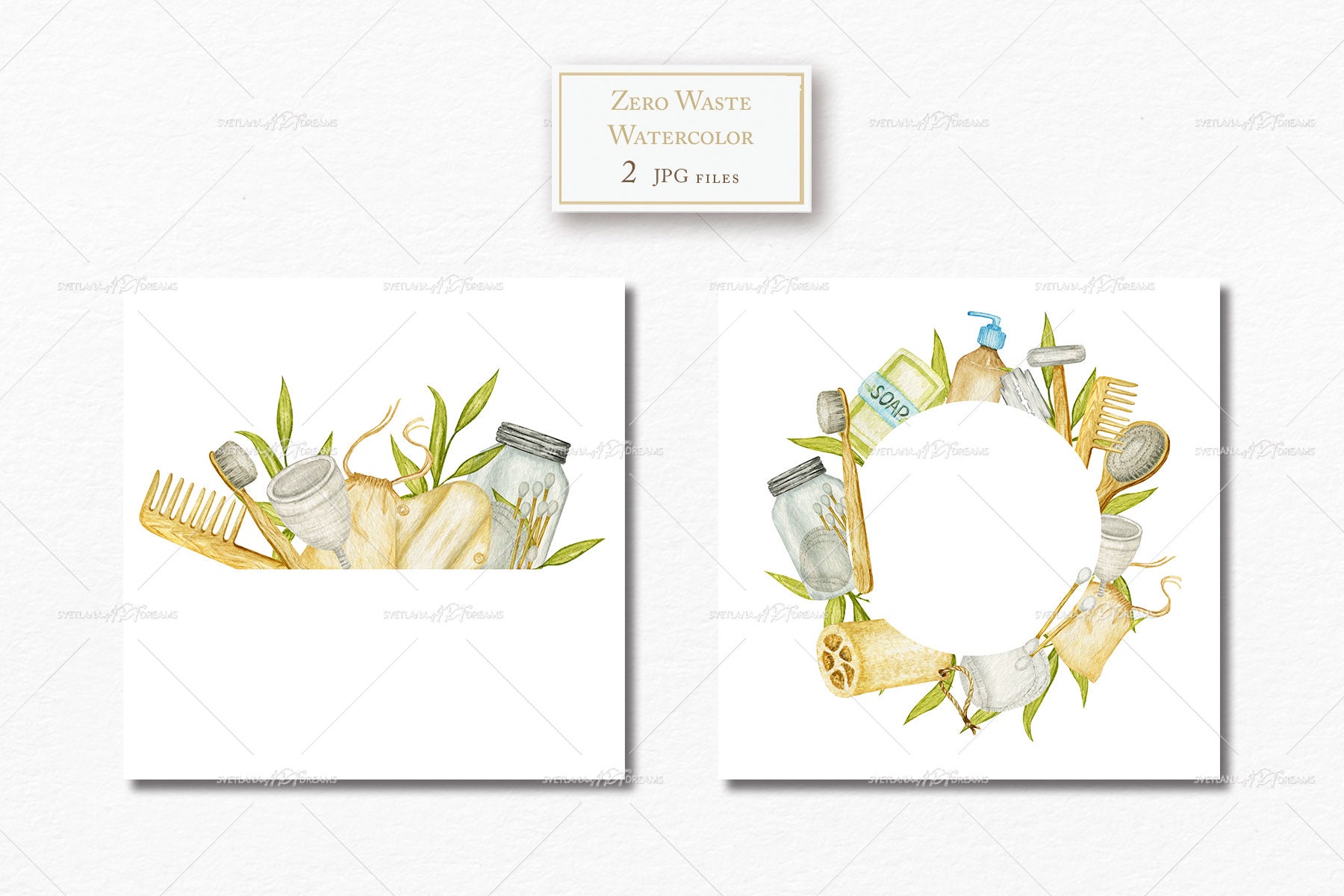 Zero Waste Clipart. Eco Friendly Bath Watercolor Wreath, Lifestyle SPA ...