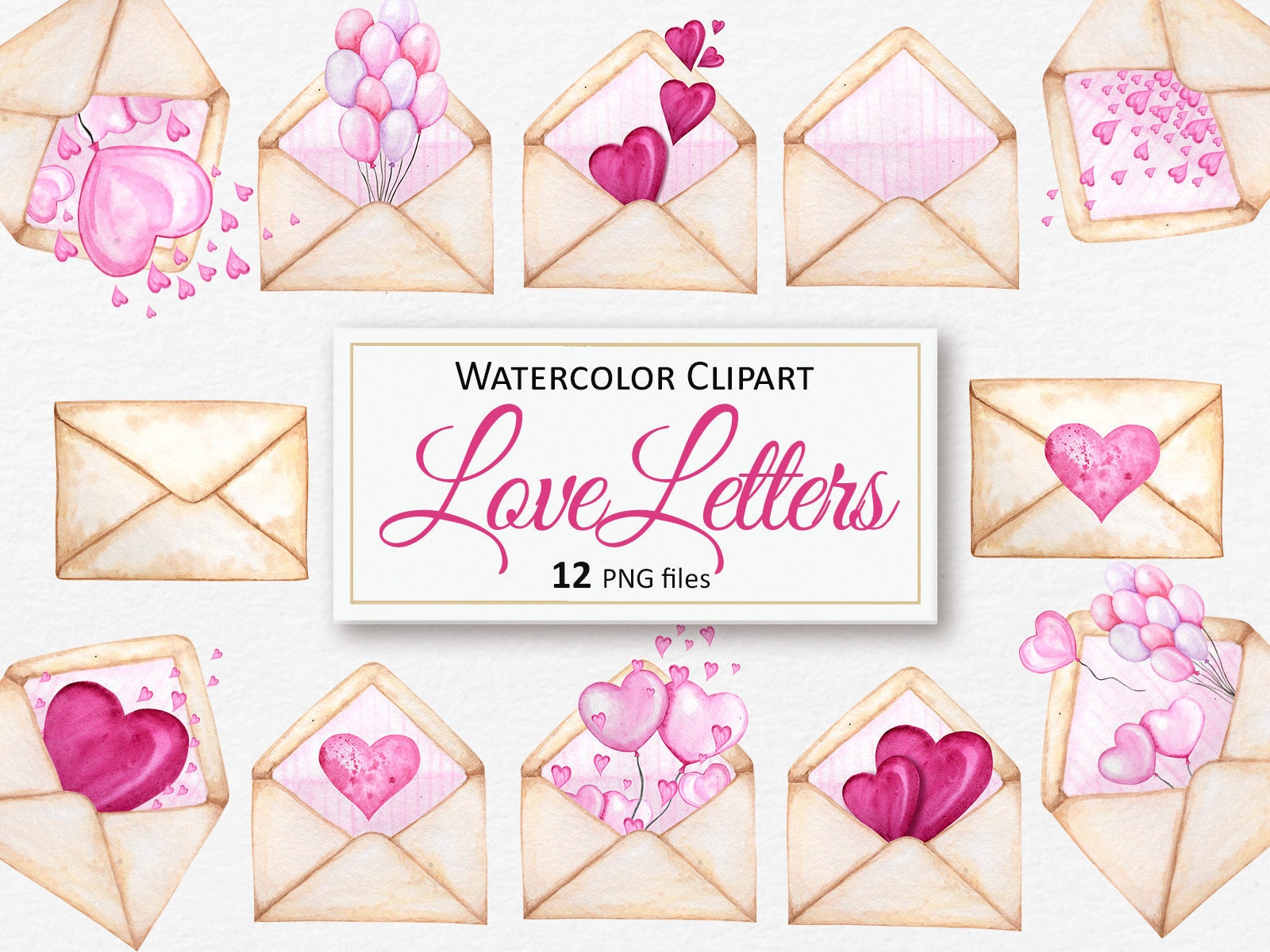 Watercolor Love Letter Clipart, Valentines Day Heart Envelope, Vday ...