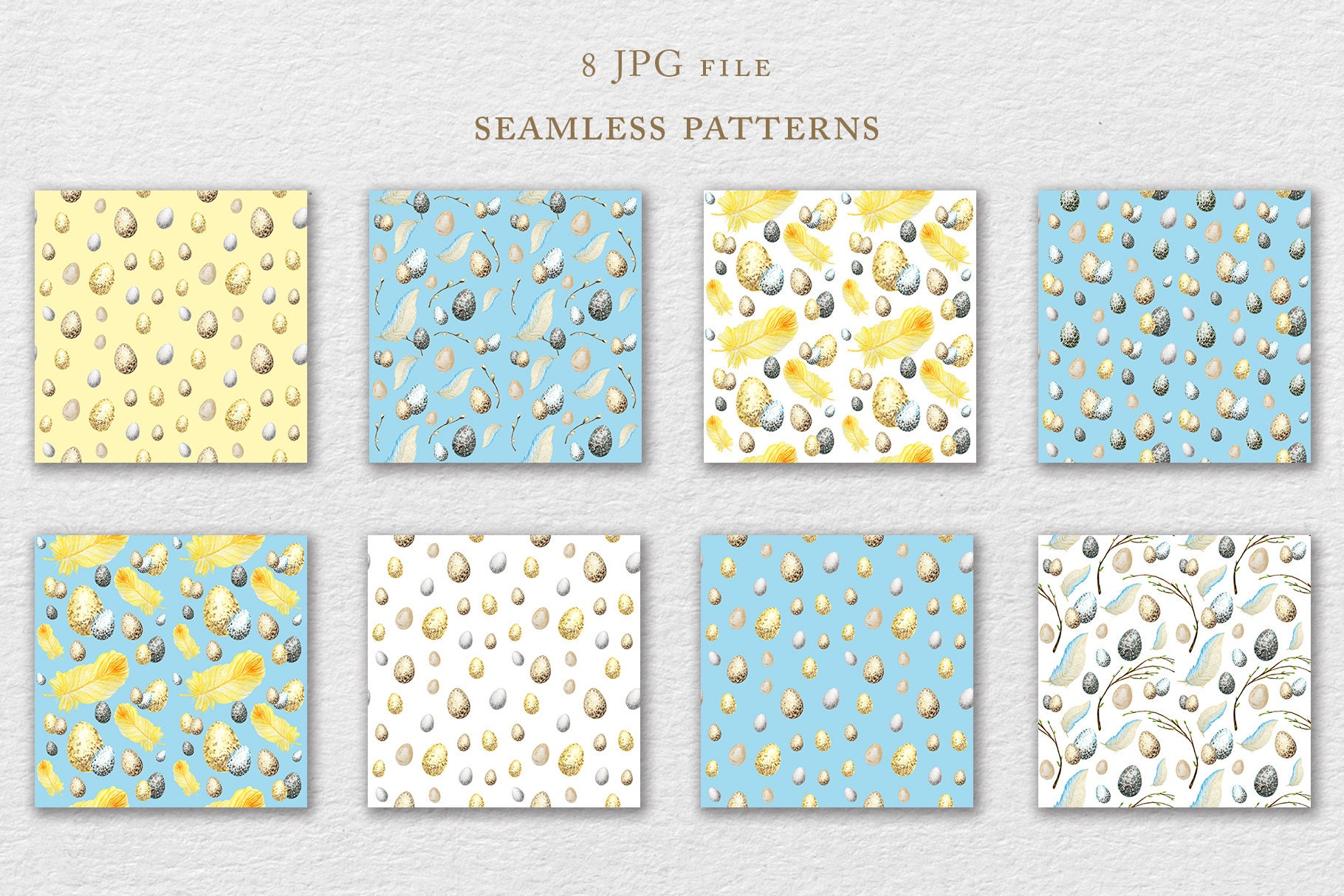 EASTER Eggs Digital Paper Pack, Watercolor Feathers Seamless Pattern ...