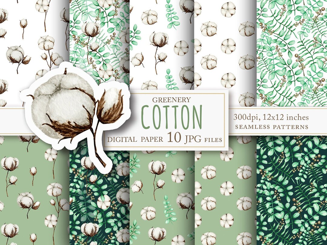 Greenery Digital Paper Pack, Watercolor Floral Eco Friendly Cotton ...