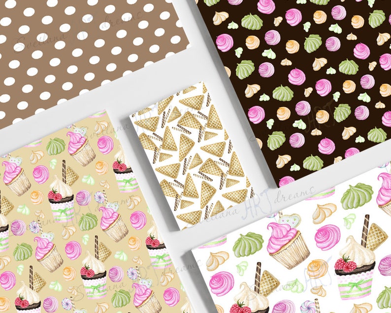 Cakes and Sweets Watercolor SEAMLESS Pattern Background. Baking Fabric ...