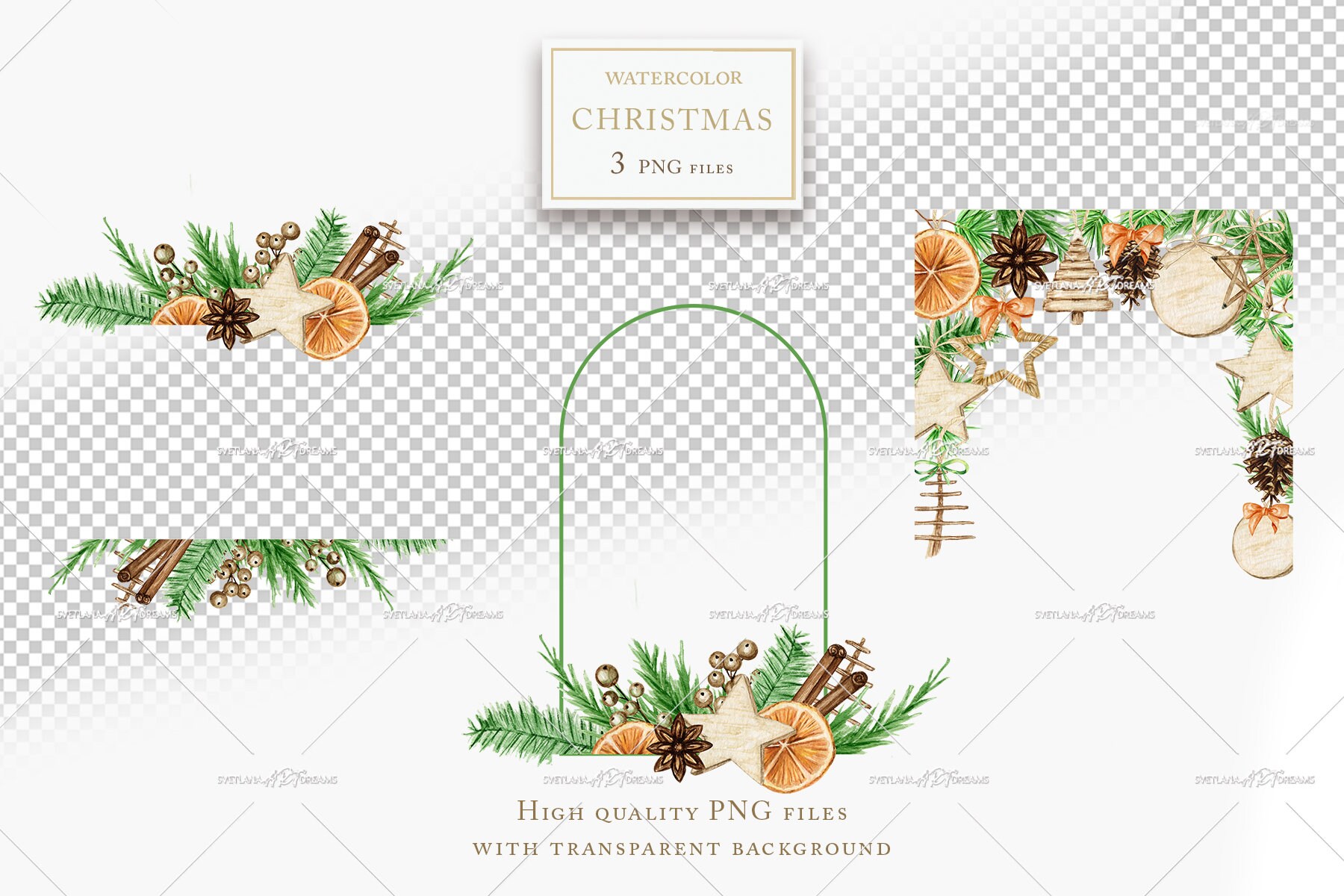 Watercolor Christmas Border PNG Clipart, Boho Style Greenery Social ...
