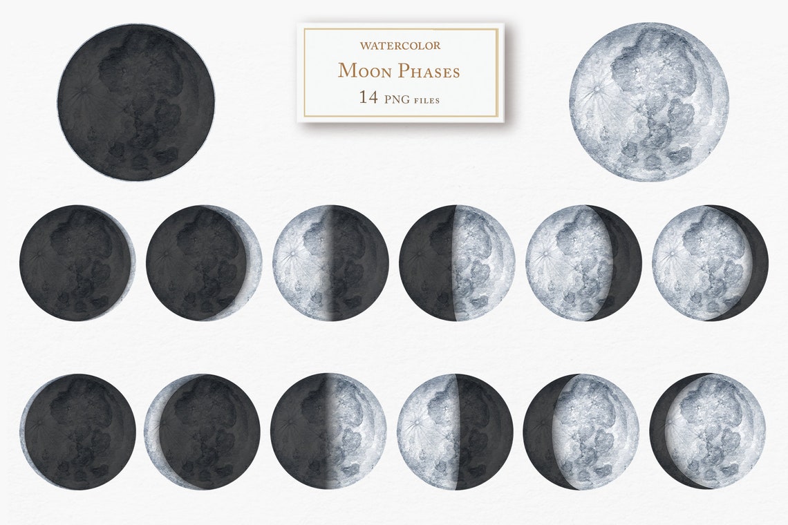 Watercolor Moon Phases Clipart, Lunar Chart Digital Download, Moon ...