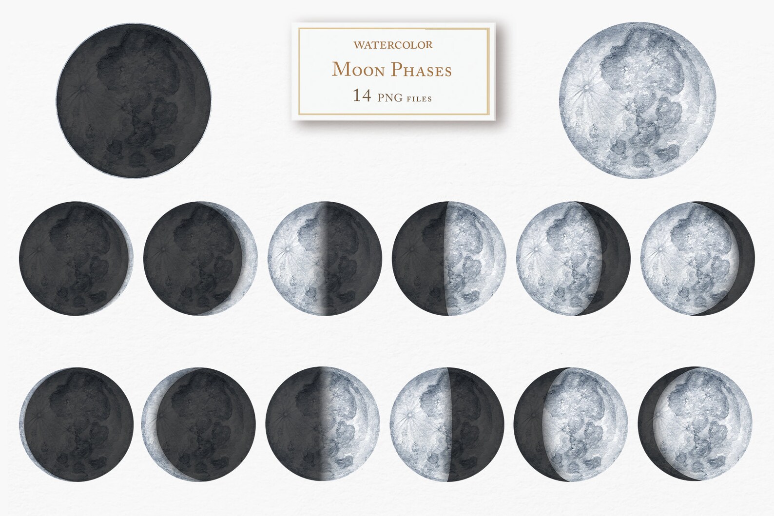 Watercolor Moon Phases Clipart, Lunar Chart Digital Download, Moon ...