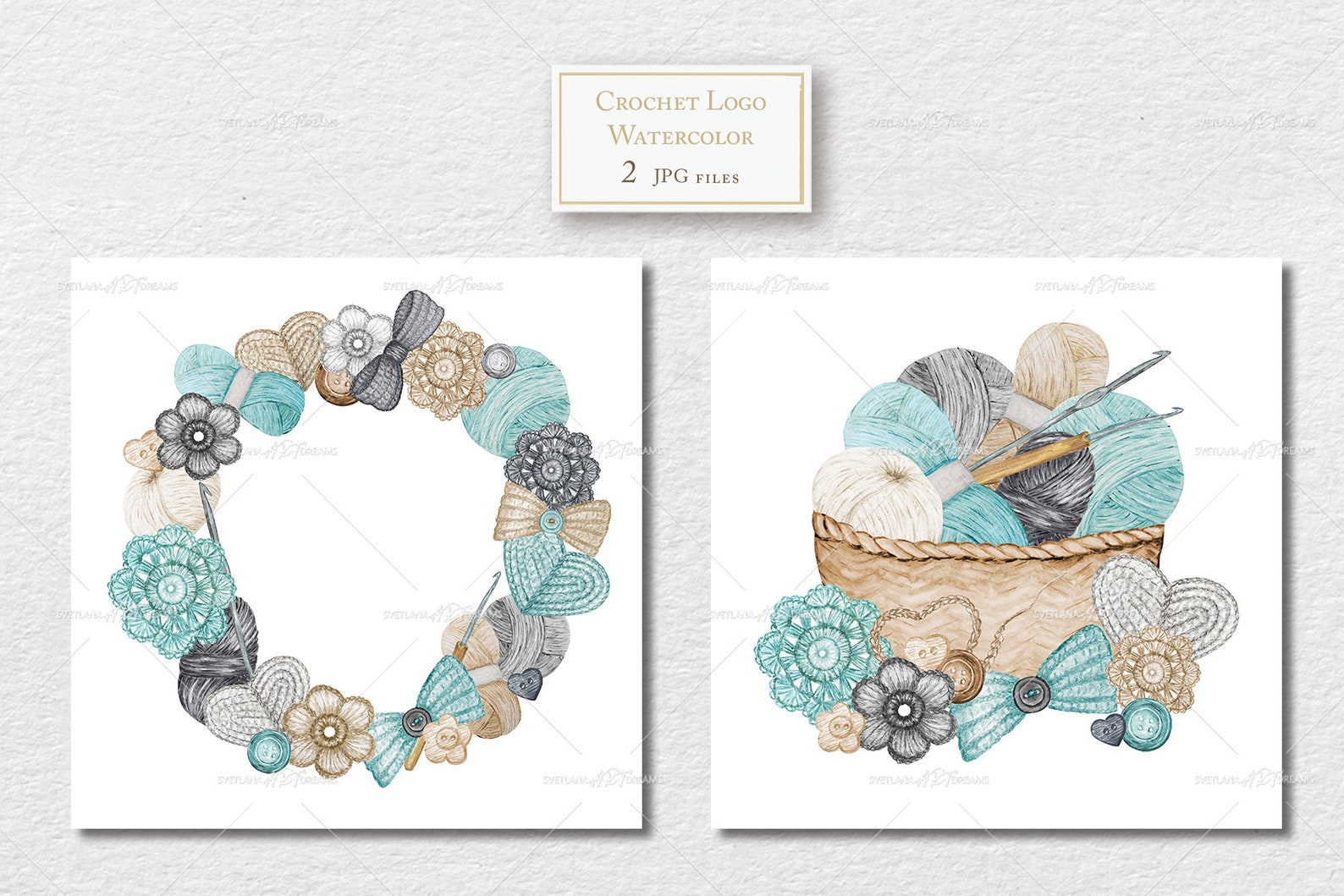 Watercolor Crochet Wreath PNG Clipart, Knitting Crocheting Logotype ...