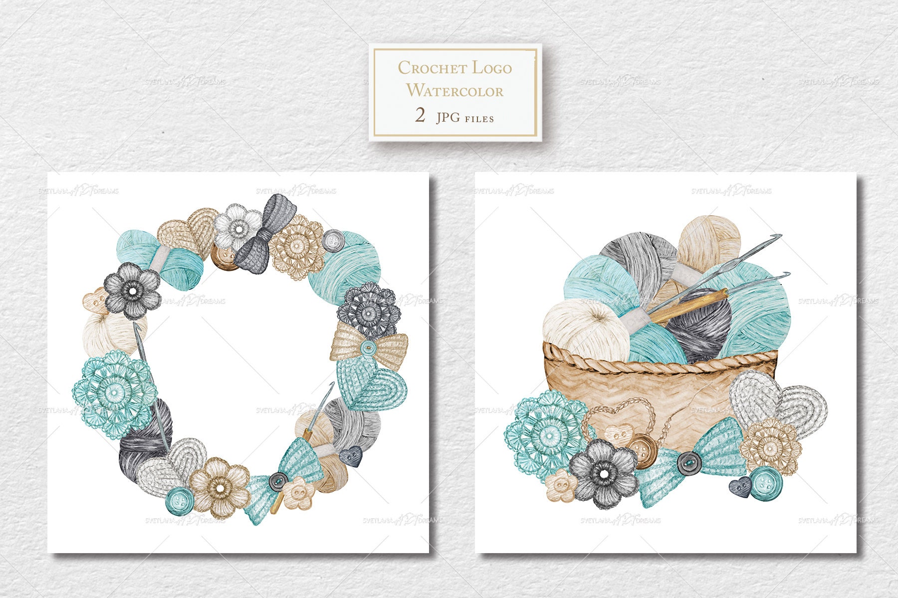 Watercolor Crochet Wreath PNG Clipart, Knitting Crocheting Logotype ...