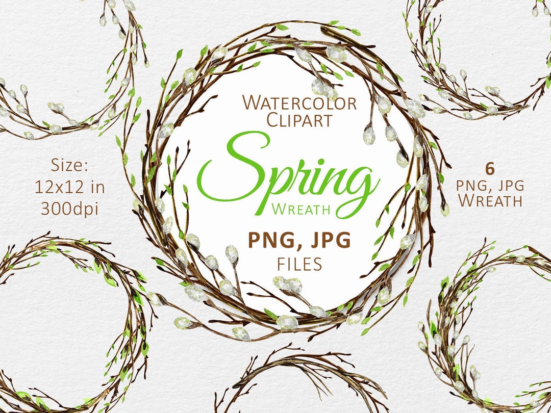 Spring Wreath PNG Clipart, Watercolor Easter Willow Branches Frame ...