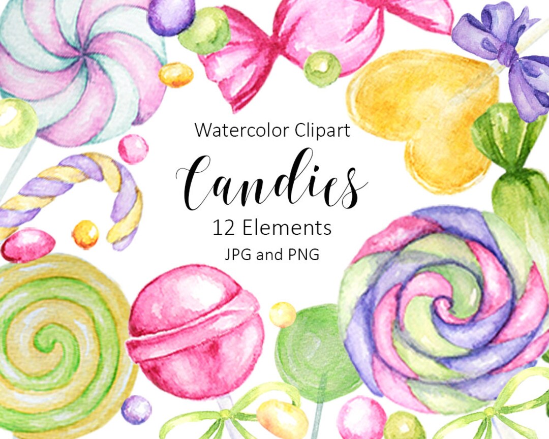 Candies Watercolor Clipart, Baby Decorations, Candy Birthday Party ...