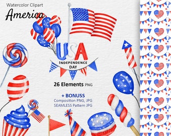 4th of July Independence Day Watercolor Clipart Fourth of - Etsy