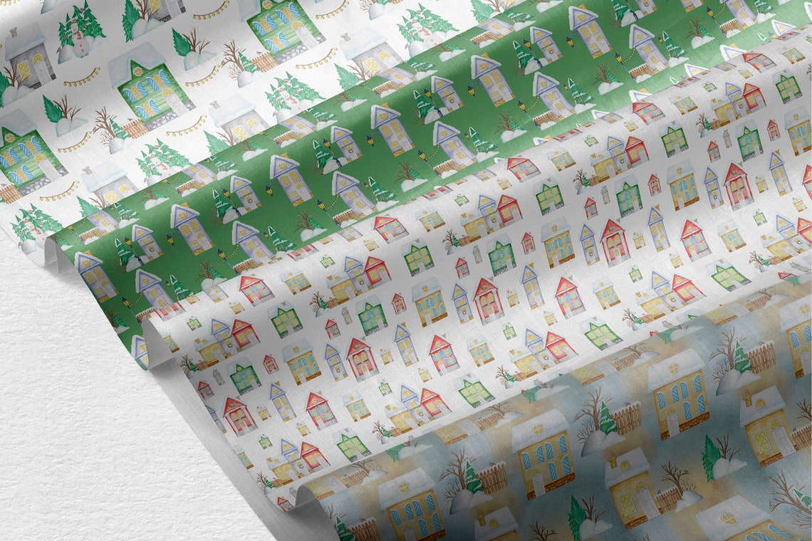 Christmas Winter Houses Digital Paper Watercolor Set Kids - Etsy