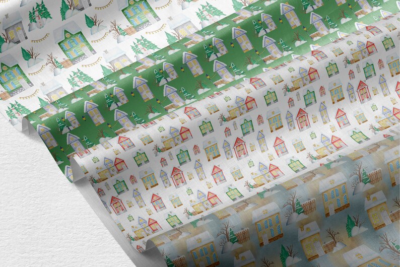 Christmas Winter Houses Digital Paper Watercolor Set Kids - Etsy