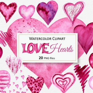 Watercolor Love Hearts PNG Clipart Bundle, Valentines Day Romantic ...