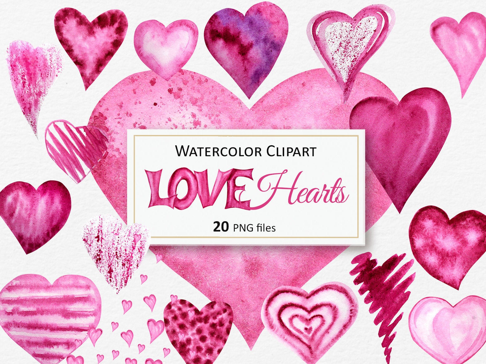 Watercolor Love Hearts PNG Clipart Bundle, Valentines Day Romantic ...