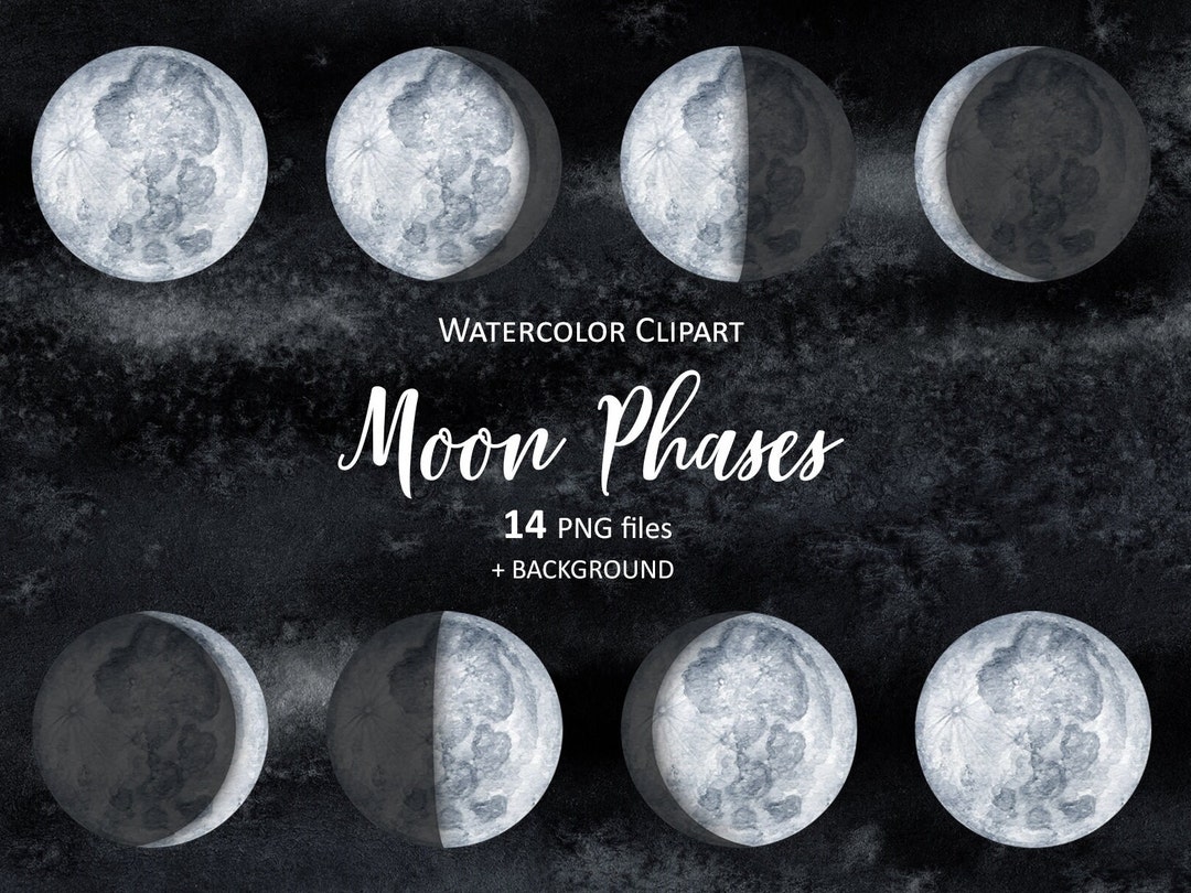 Watercolor Moon Phases Clipart, Lunar Chart Digital Download, Moon ...