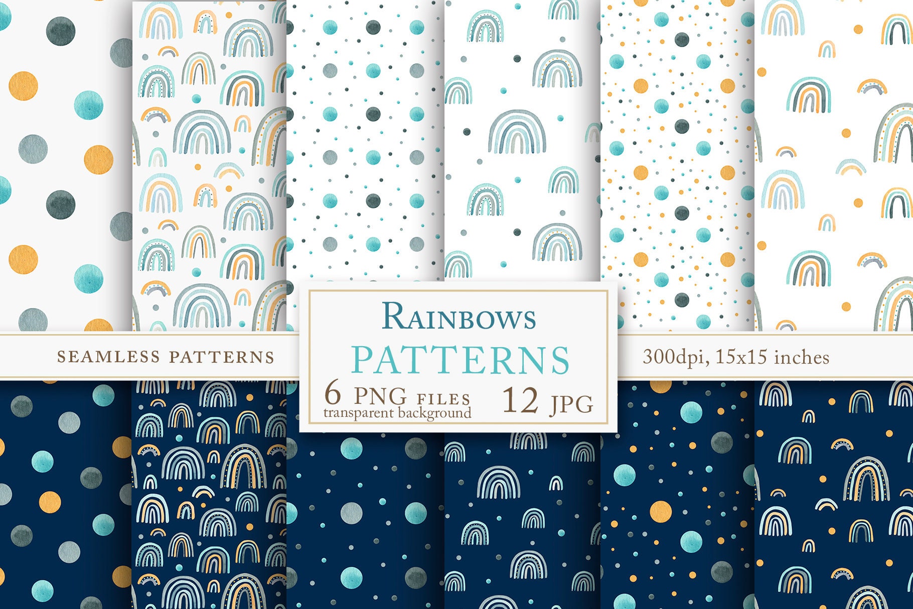 Watercolor Clipart BUNDLE Nursery RAINBOW Digital Paper Set. - Etsy
