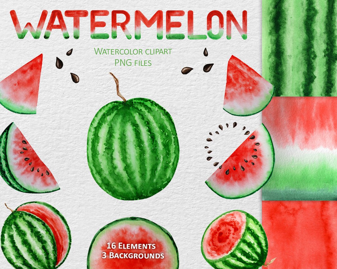 Watercolor Watermelon Clipart. Summer Fruit Clip Art. Tropical Red Pink ...