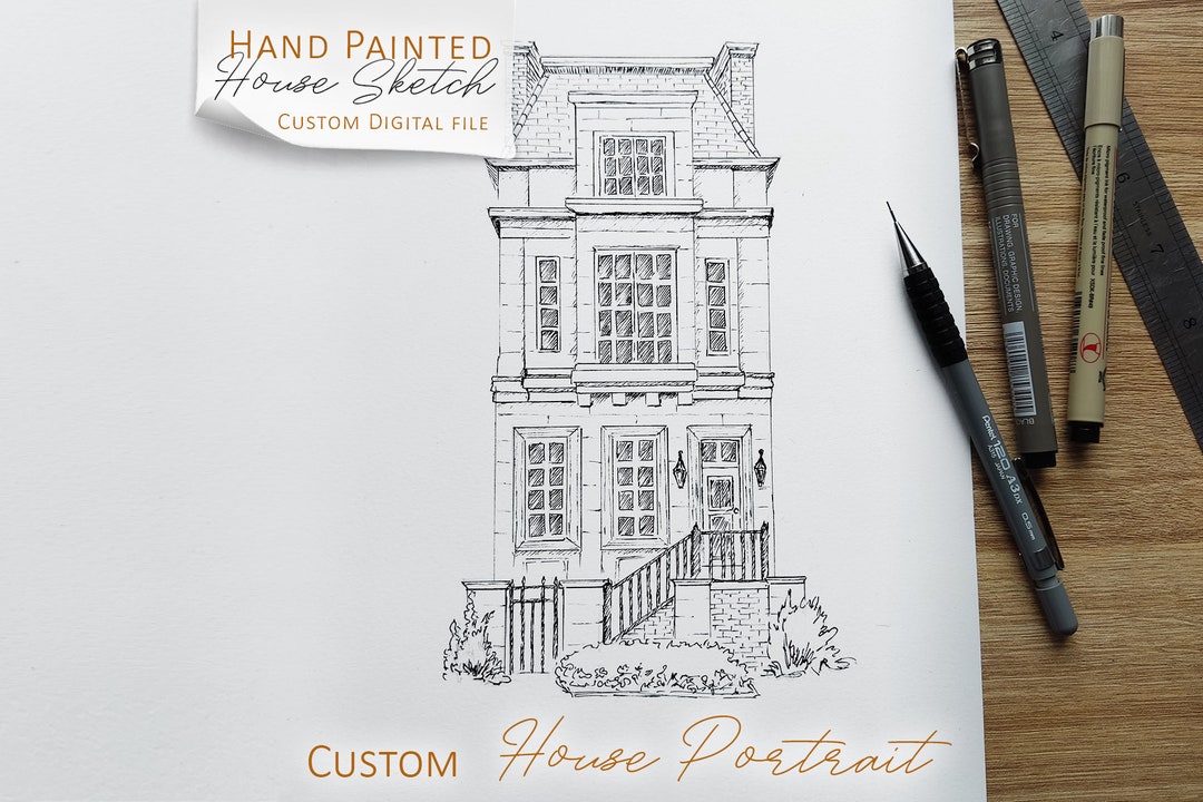 Drawing From Photo Custom House Sketch , Home Hand Drawing Ink, Line ...