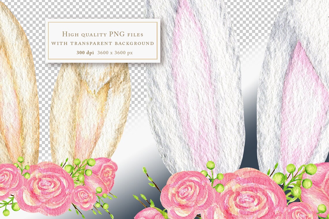 Floral Bunny Ears Easter Clipart, Watercolor Spring Rabbit Ears With ...