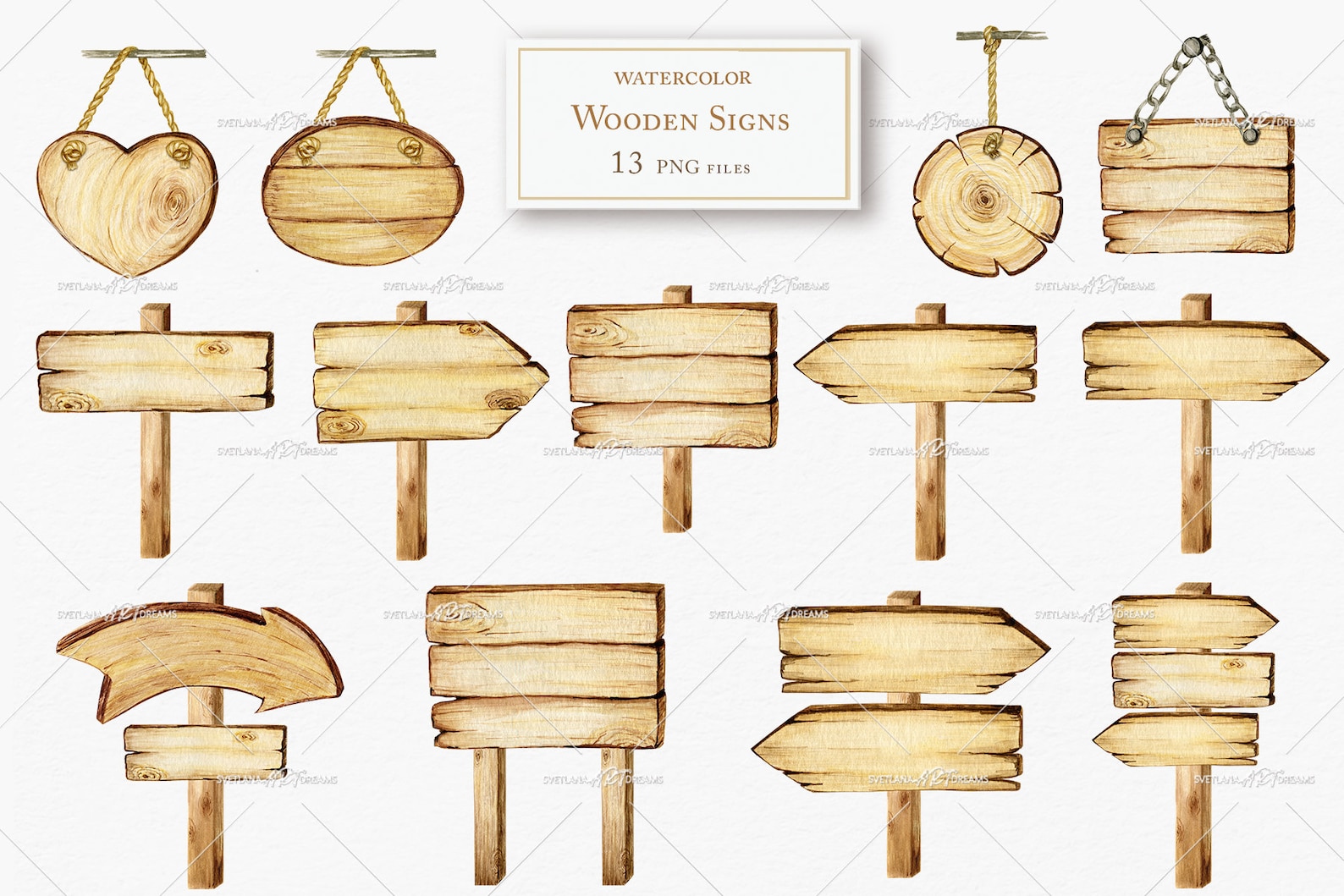 Watercolor Wooden Signs Clipart, Wood Arrow Boards, Rustic Wood Planks ...