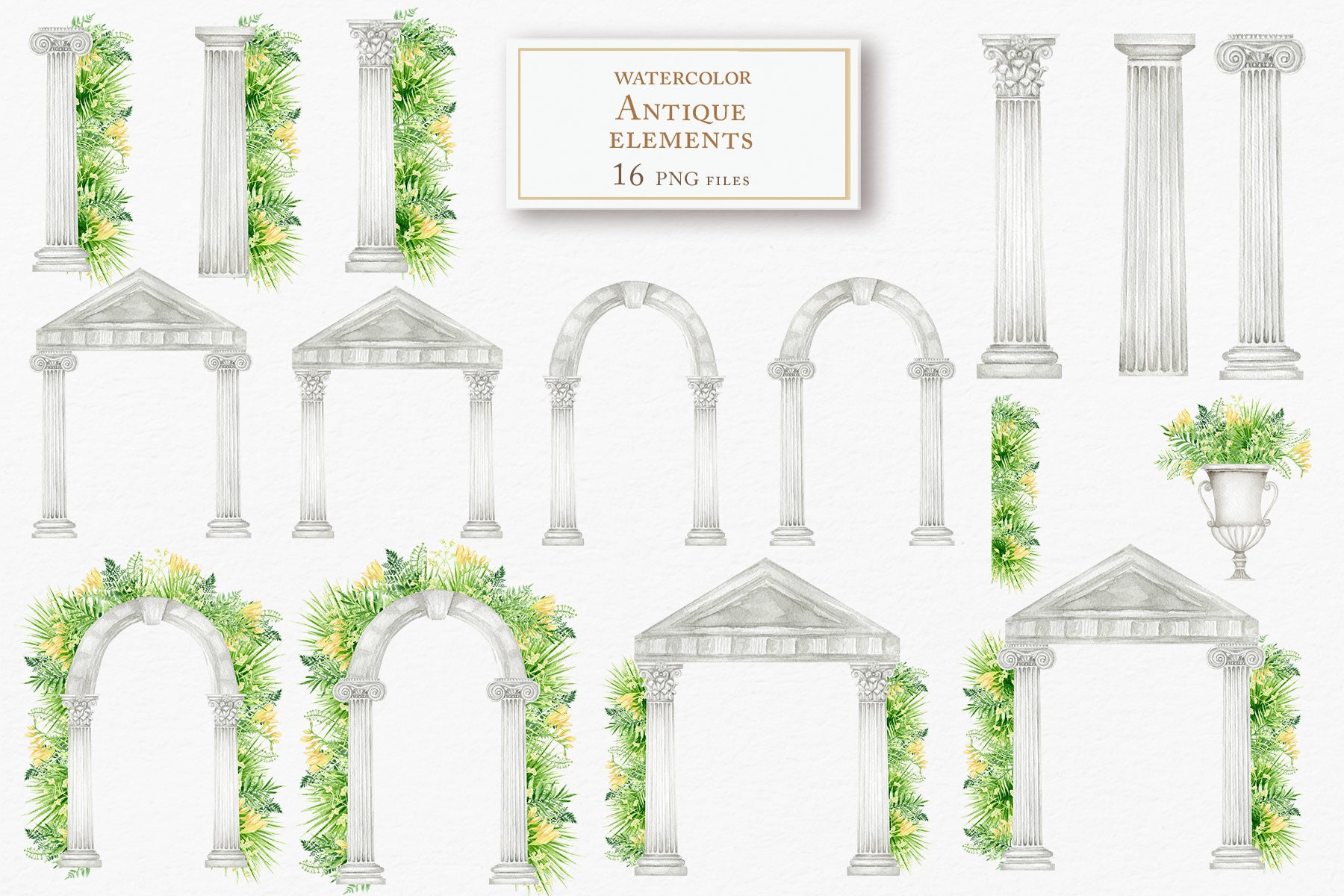Antique Arch Watercolor Clipart Ancient Greek Column, Rome Greece ...