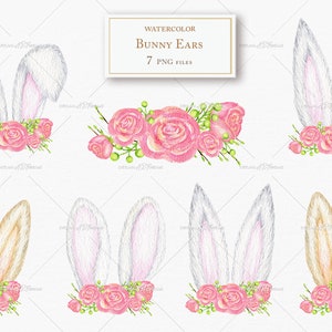 Floral Bunny Ears Easter Clipart, Watercolor Spring Rabbit Ears With ...