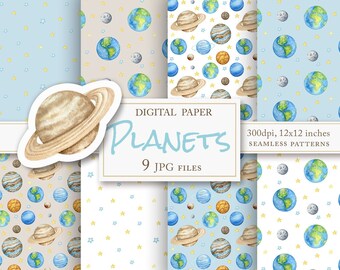 Watercolor Solar System Planets Clipart Outer Space Galaxy - Etsy