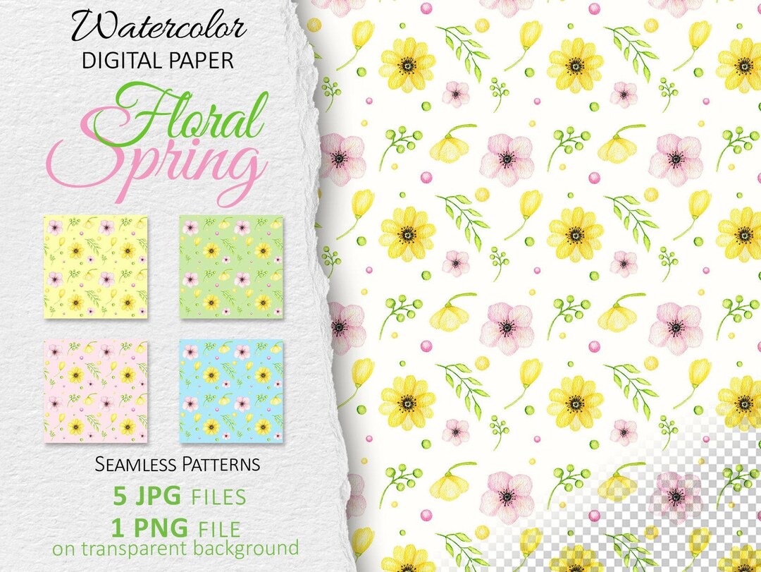Watercolor Spring Flowers Digital Paper Pack, Floral Scrapbook ...