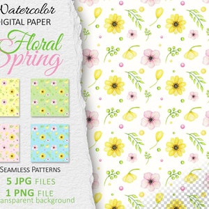 Watercolor Spring Flowers Digital Paper Pack, Floral Scrapbook ...