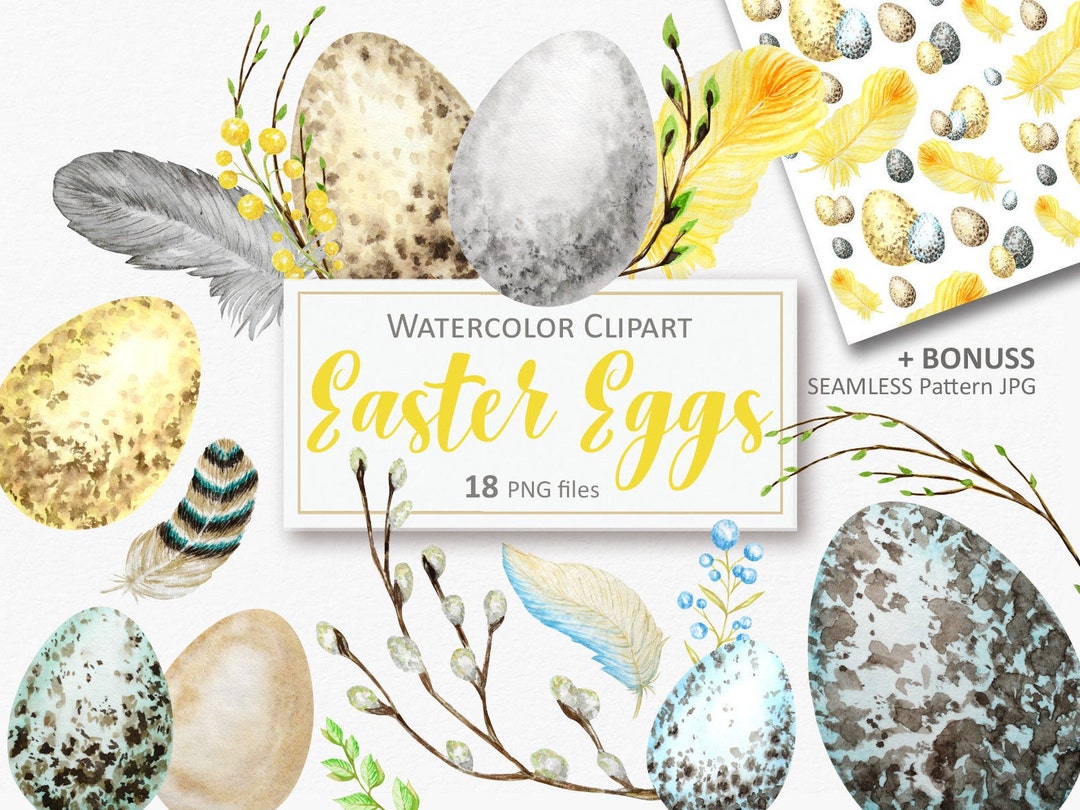 Easter Egg Clipart, Watercolor Easter Spring Willow Branches, Bird Eggs ...