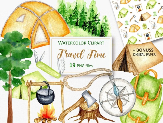 Aquarell Reise Clipart Png Wanderlust Clip Art Sommer Wald - Etsy.de
