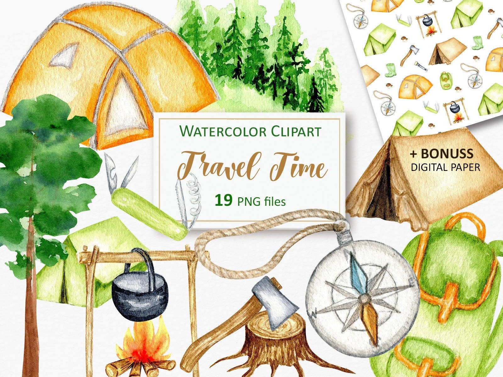 Aquarell Reise Clipart Png, Wanderlust Clip Art Sommer Waldlandschaft ...