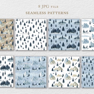 Winter Digital Paper Pack, Watercolor Wild Forest & Mountains Landscape ...