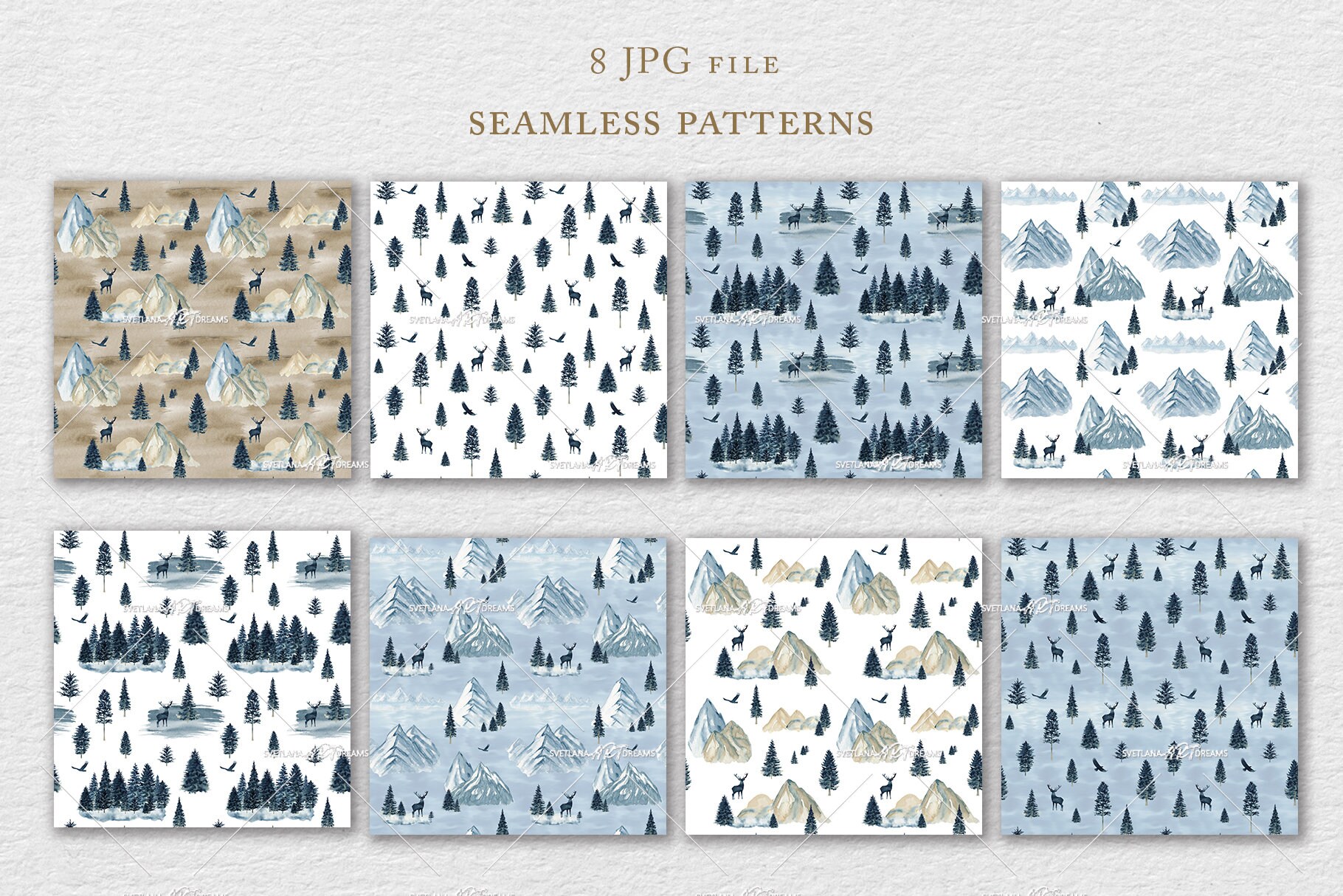 Winter Digital Paper Pack, Watercolor Wild Forest & Mountains Landscape ...
