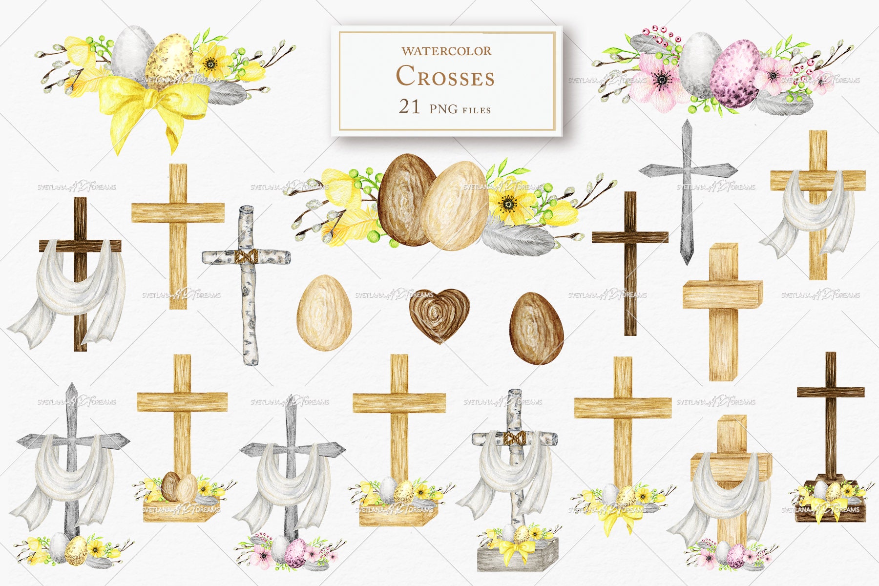 Watercolor Easter Wood Cross PNG Clipart. Catholic Wooden Crosses With ...